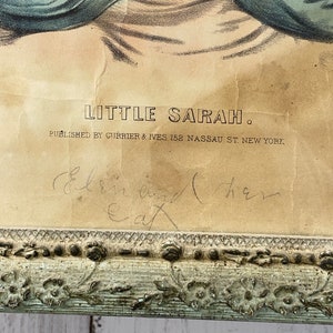Antique Currier & Ives Little Sarah With Cat Lithograph in Verdigris ...