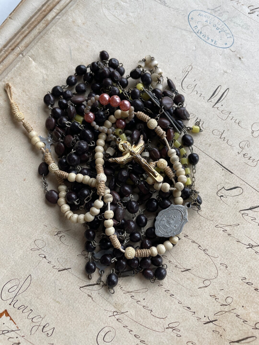 Vintage Rosary Religious Medals Broken Repurpose Parts Crucifix With ...