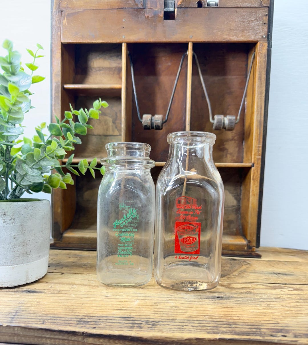 Vintage Milk Bottles, Farmhouse Kitchen Decor, Haskell's and Pet Milk, Half Pint Dairy Bottle - Etsy