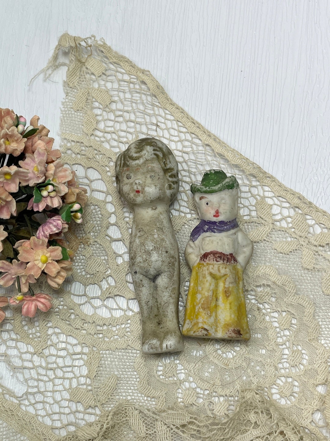 Vintage Penny Dolls- Small Bisque Dolls in Muted Colors- Made in Japan Hand Painted- Doll ...