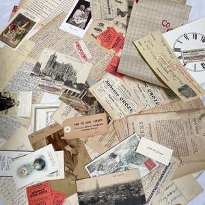 Huge Paper Ephemera Lot Handwritten Pages Post Cards French Items ...