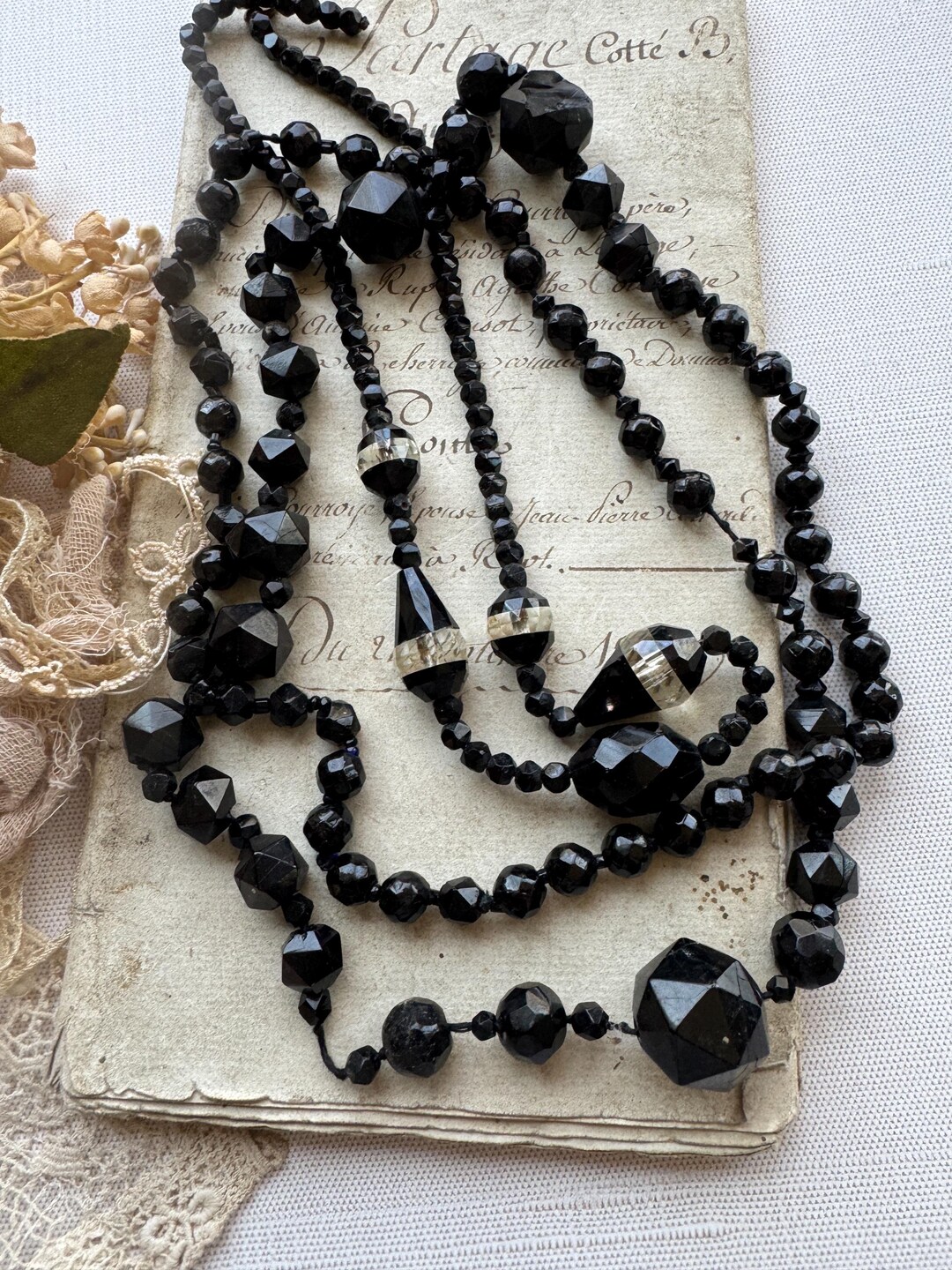 Antique Black Beaded Mourning Jewelry, Jet Black Beads, Gothic ...