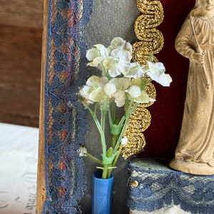 French Shrine Religious Diorama Virgin Mary Figurine in Wooden Framed ...