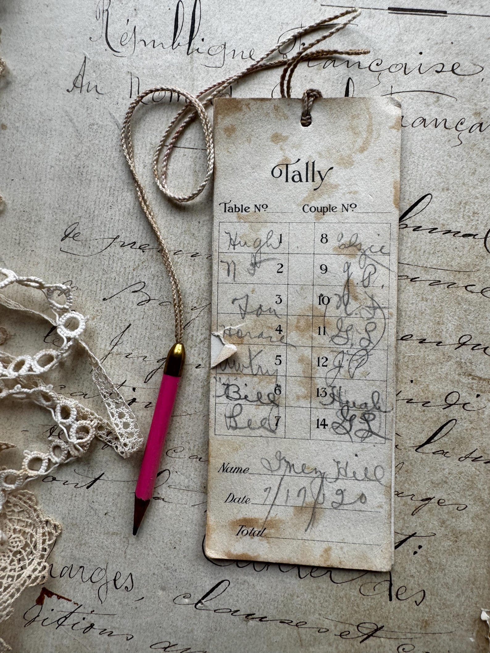 Antique Illustrated Tally Card With String Pencil- Early 1900's - Etsy