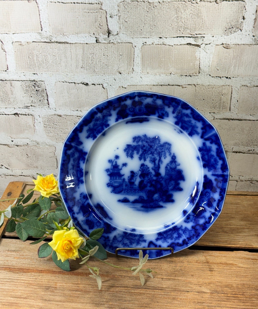Antique Ironstone 1800's Scinde Pattern Flow Blue Plate 9.5 Oriental ...