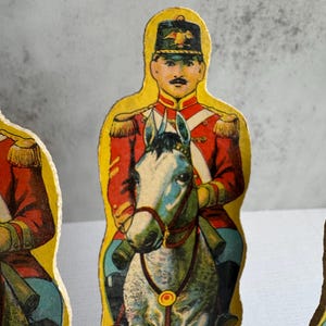 Antique Lithographed Paper Toy Soldiers on Horseback, Set of 4 Mounted ...