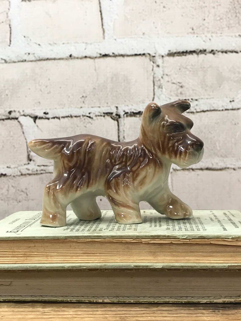 Vintage Dog Statue Porcelain Scotty Dog Brown Beige Made in | Etsy