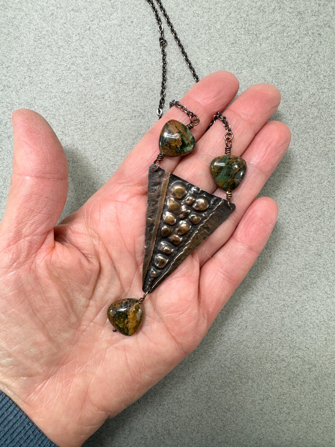 Handmade Necklace- Copper and Stone Textured Design- Artisan Jewelry - Etsy