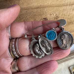 Vintage Religious Medals on Safety Pin, French Virgin Mary, Lourdes ...