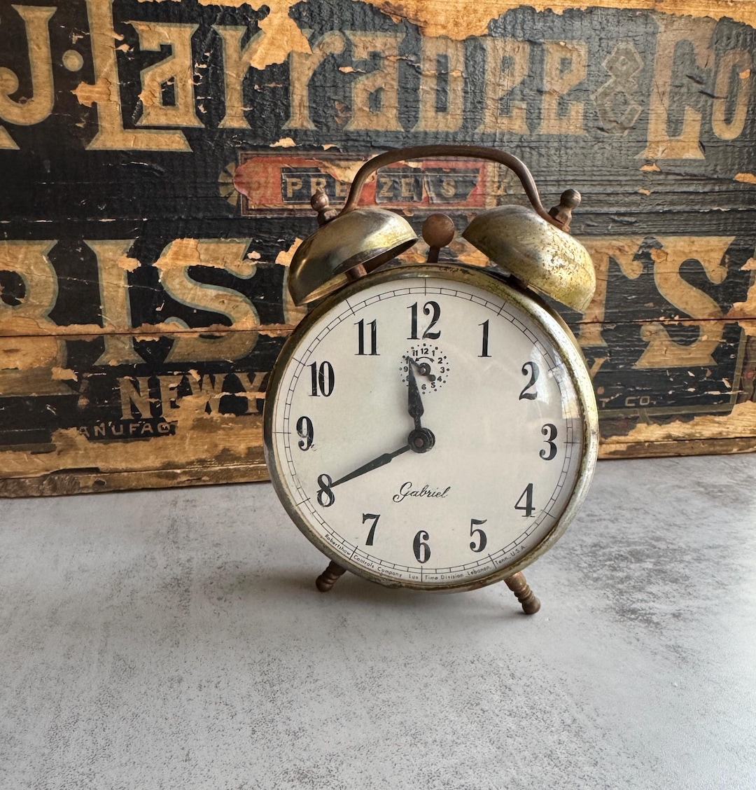 Vintage Wind-up Alarm Clock, Gabriel Twin Bell, Mid- Century Industrial ...