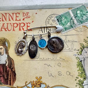 Vintage Religious Medals on Safety Pin, French Virgin Mary, Lourdes ...