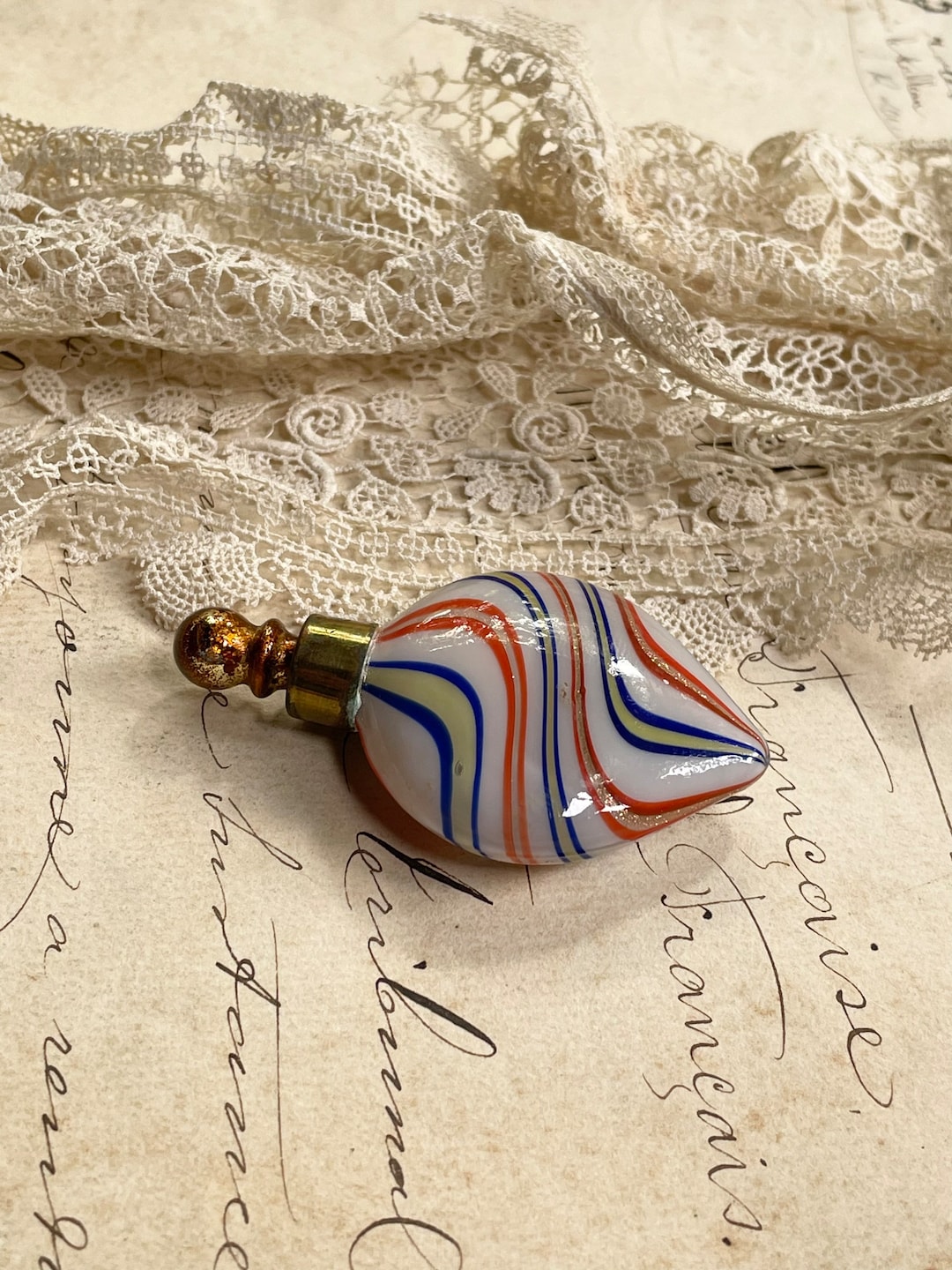 Antique Blown Glass Perfume Dabber Bottle With Swirl Pattern Blue and ...