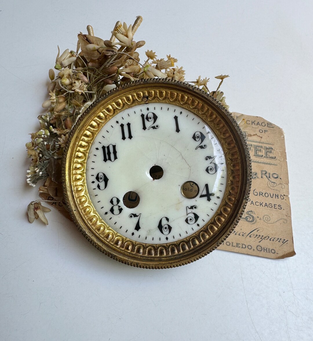 French Clock Face in Gold Frame Porcelain With Fancy Numbers Antique ...