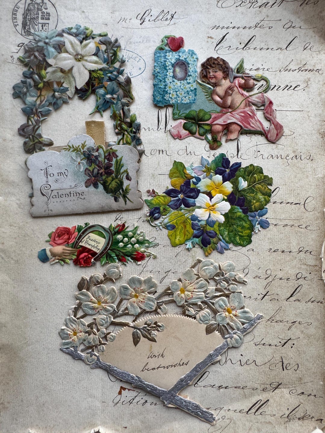 Victorian Die Cut Calling Cards, Antique 1800's Colorful Flowers ...