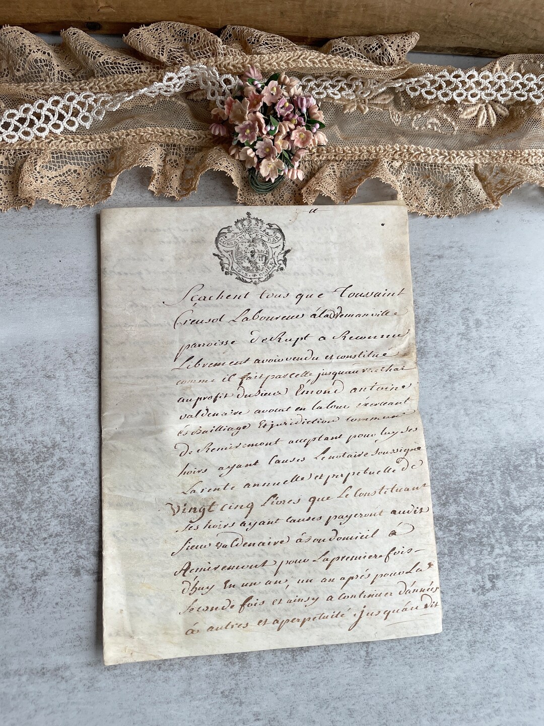 Antique Parchment French Document Handwritten With Stamp Historical ...