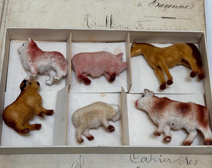 Flocked Miniature Farm Animals- Cow, Pig, Horse, Dog, Lamb, Goat in ...