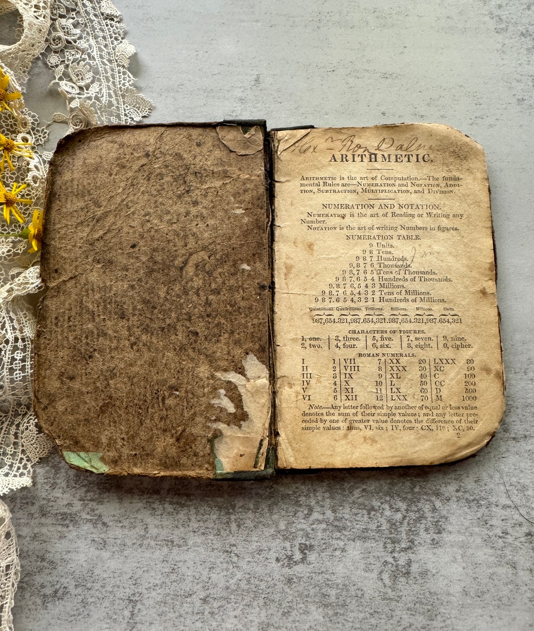 Antique Math Book 1800's Paper Ephemera Numbers Mathematician Tattered ...