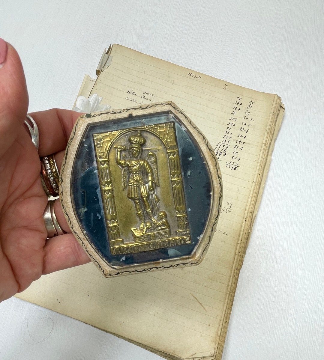 Antique St. Michael Plaque Italian Bronze Mirrored Archangel - Etsy