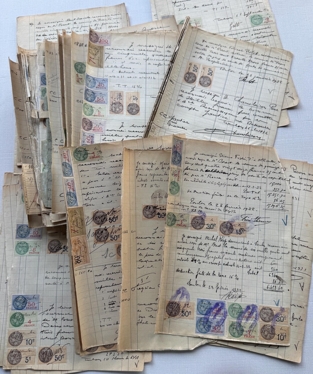 Antique French Documents (3) With Revenue Stamps Early 1900's Vintage ...