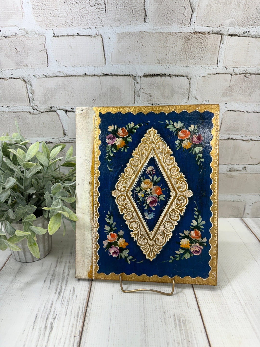 Florentine Plaque From Italy Wooden Book Cover Hand Painted With ...