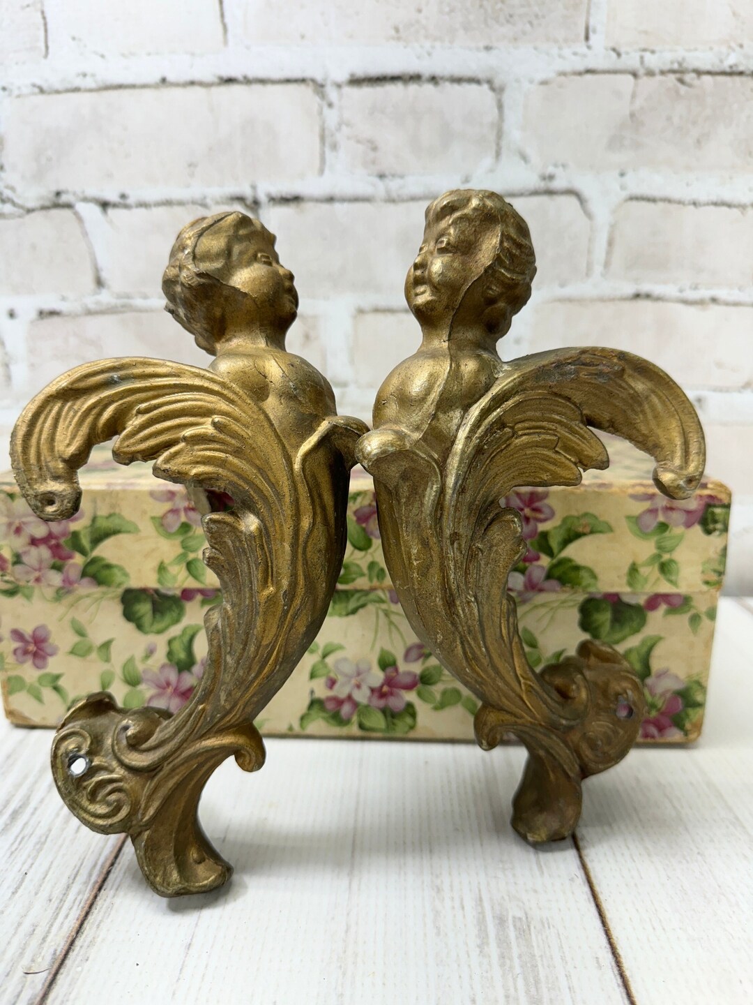 Vintage Gold Angels Lamp Parts Hardware Angel Pair With Wings - Etsy