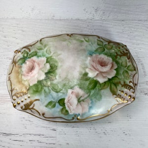 Antique Porcelain Jewelry or Keepsake Dish With Lid Hand Painted Shabby ...