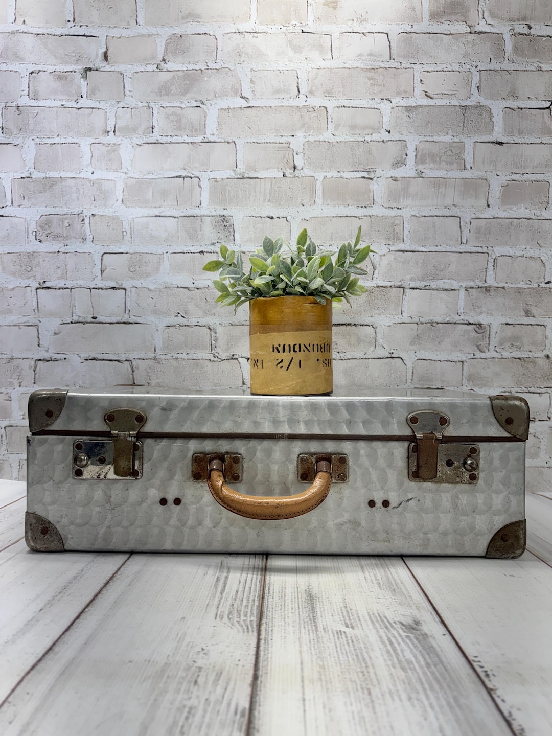 Vintage Metal Suitcase, Industrial Aluminum Travel Trunk, Hammered ...