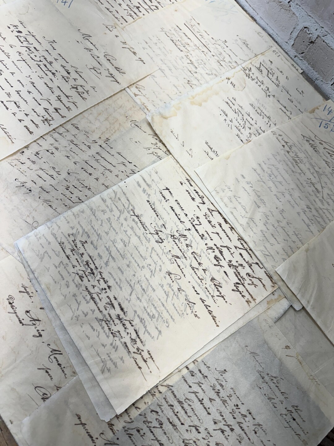 12 French Ledger Tissue Pages Handwritten Vintage Papers With Script ...