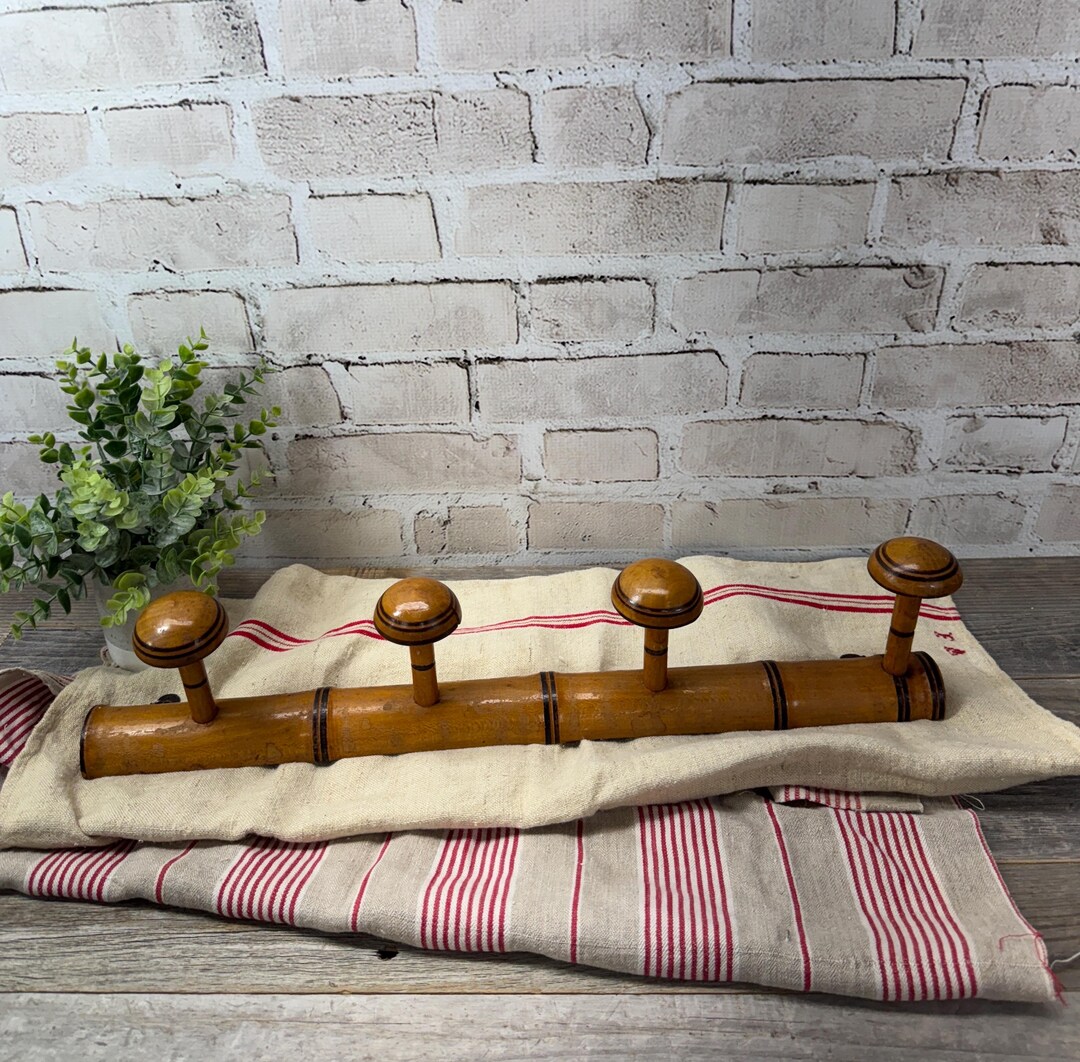 Antique French Wood Spindle Wall Rack With Pegs Rustic Farmhouse Coat ...