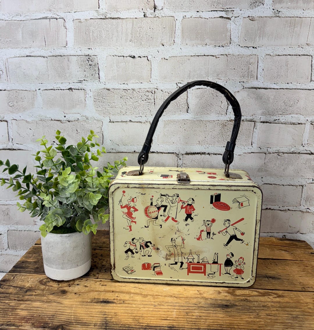 Vintage Lunch Box, School Themed Tin Lunchbox With Handle, American ...
