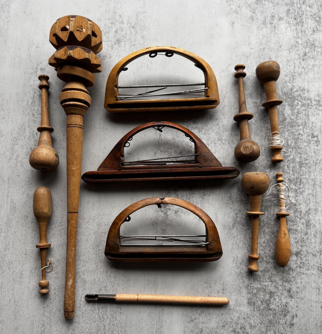 Vintage French Textile Tools- Wooden Lace Making Tools- Looms- Carved ...