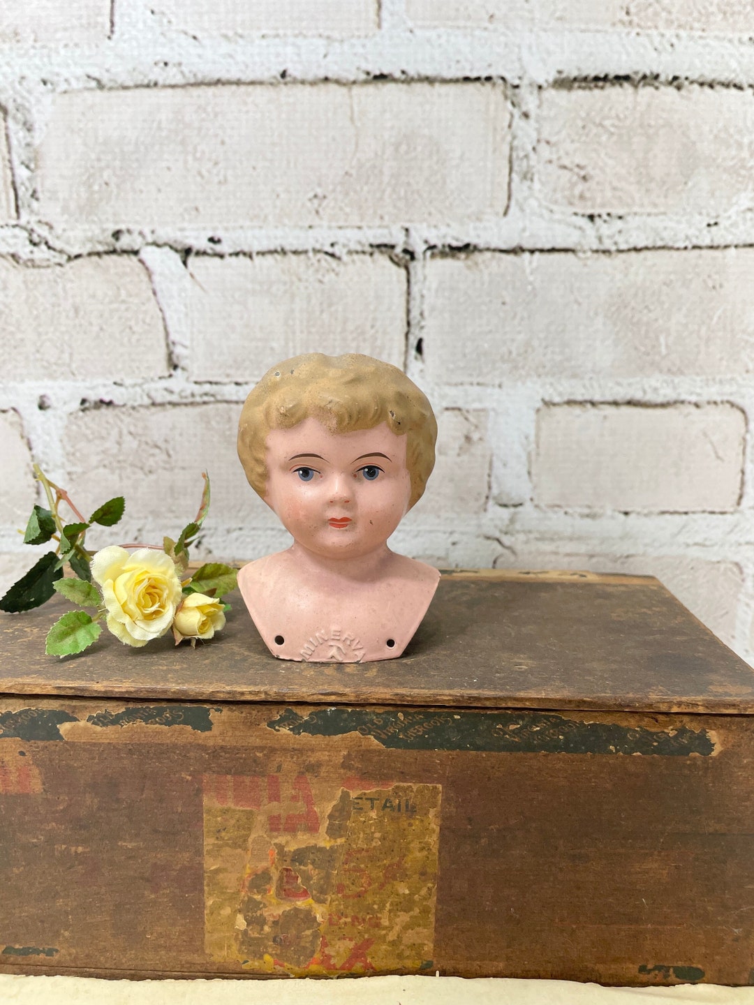 Minerva Doll Head- Metal Doll Head Germany- Creepy Doll Antique Tin ...