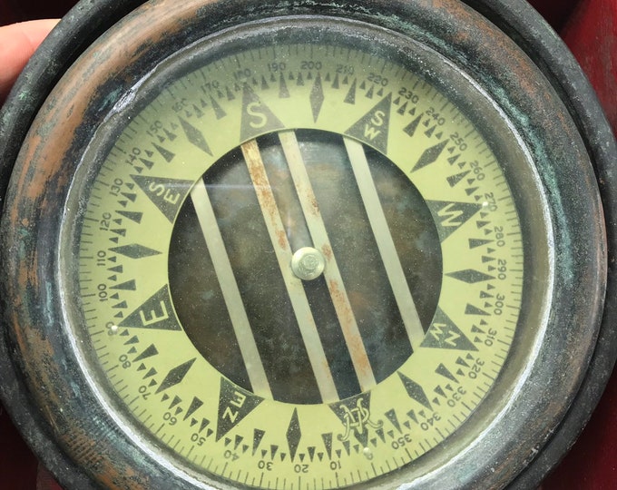 Vintage Ship COMPASS in Wooden Box Nautical Maritime- Gyroscope Moving ...