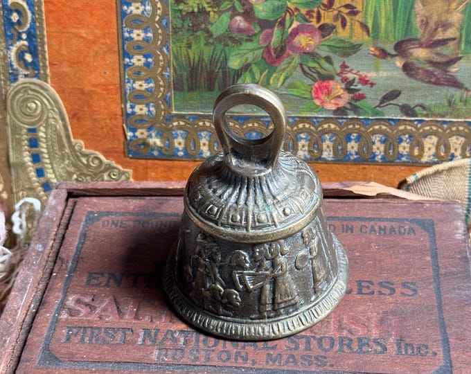 Vintage Brass Bell Embossed Hand Bell, Decorative Collectible Table ...