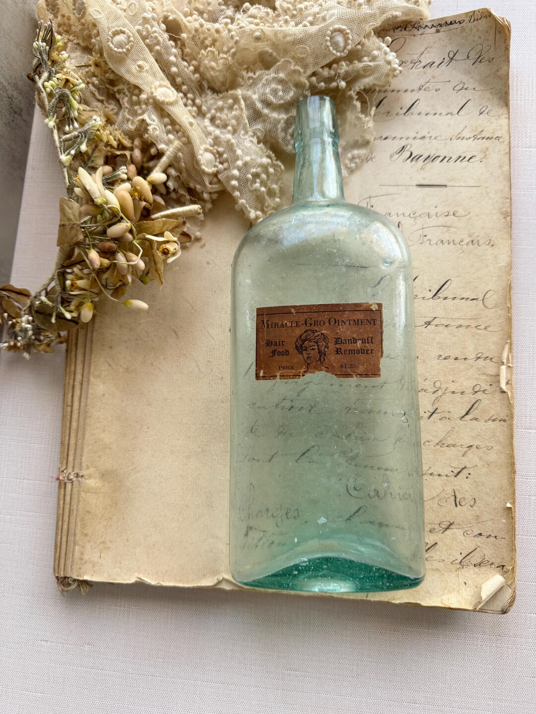 Antique Aqua Glass Bottle – Miracle Gro Hair Tonic Label - Etsy UK