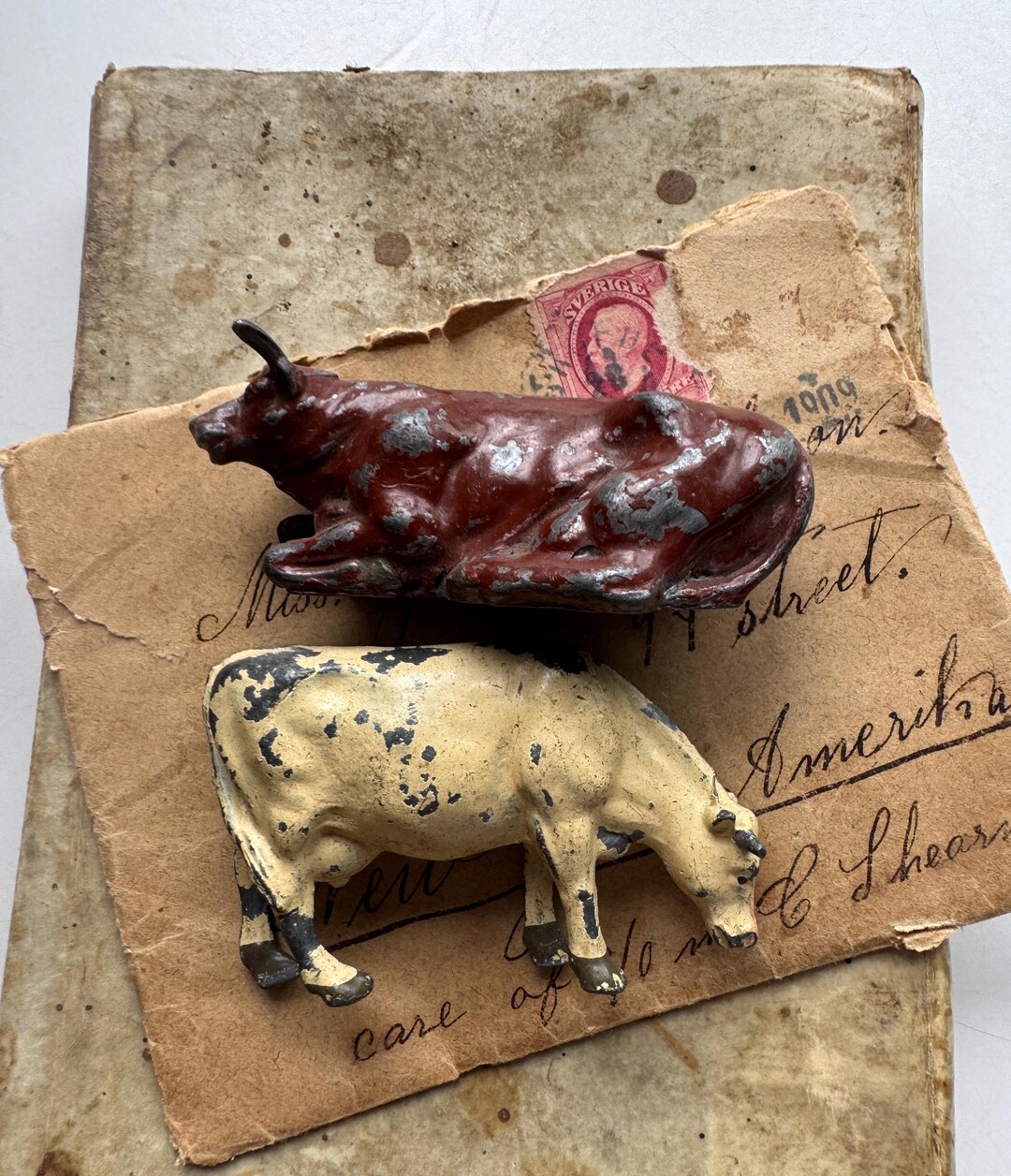 Antique Cast Iron Cow and Bull Figures, Vintage Farm Animal Toys ...