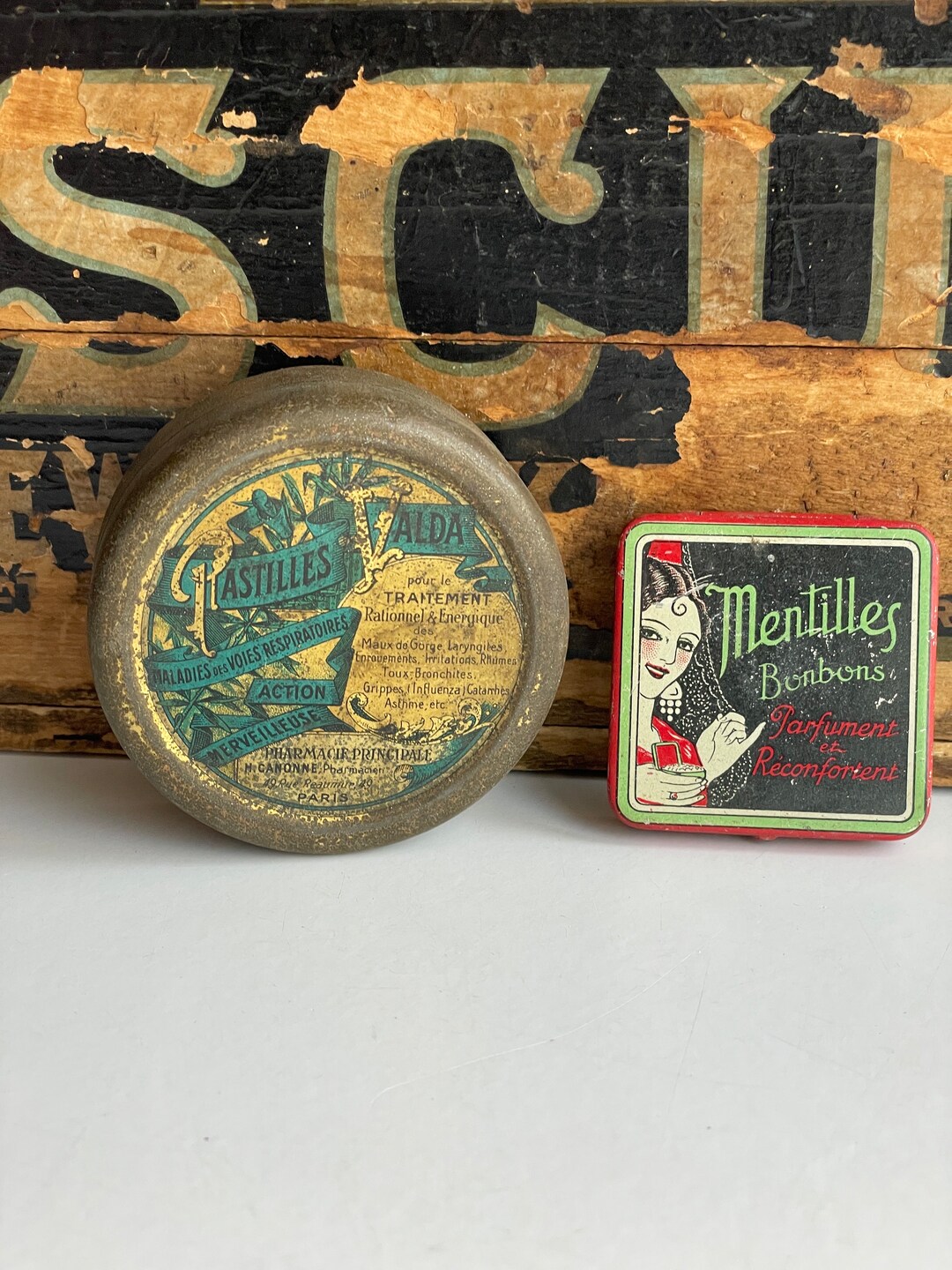 Vintage French Tin Boxes Round Pastilles & Mentilles Bonbons Small ...