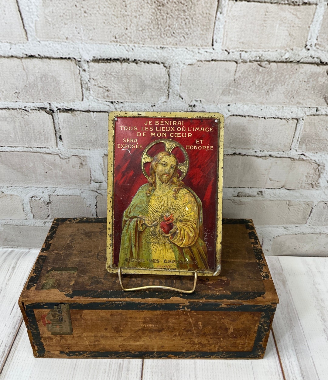 French Jesus Sacred Heart Ex Voto Tin Sign Altar Iconography Blessed ...