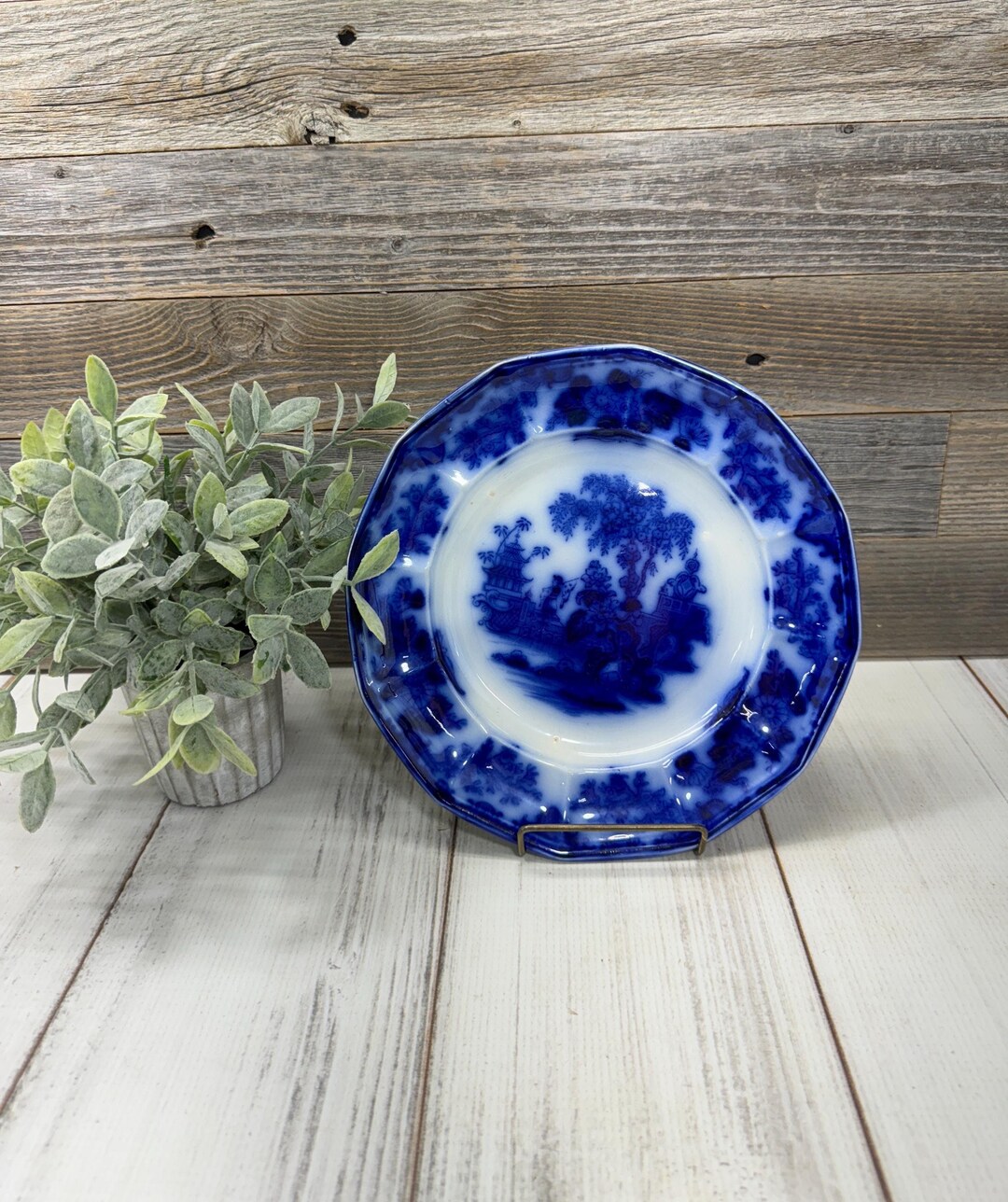 Antique Ironstone 1800's Scinde Pattern Flow Blue Plate 9.25" Oriental ...