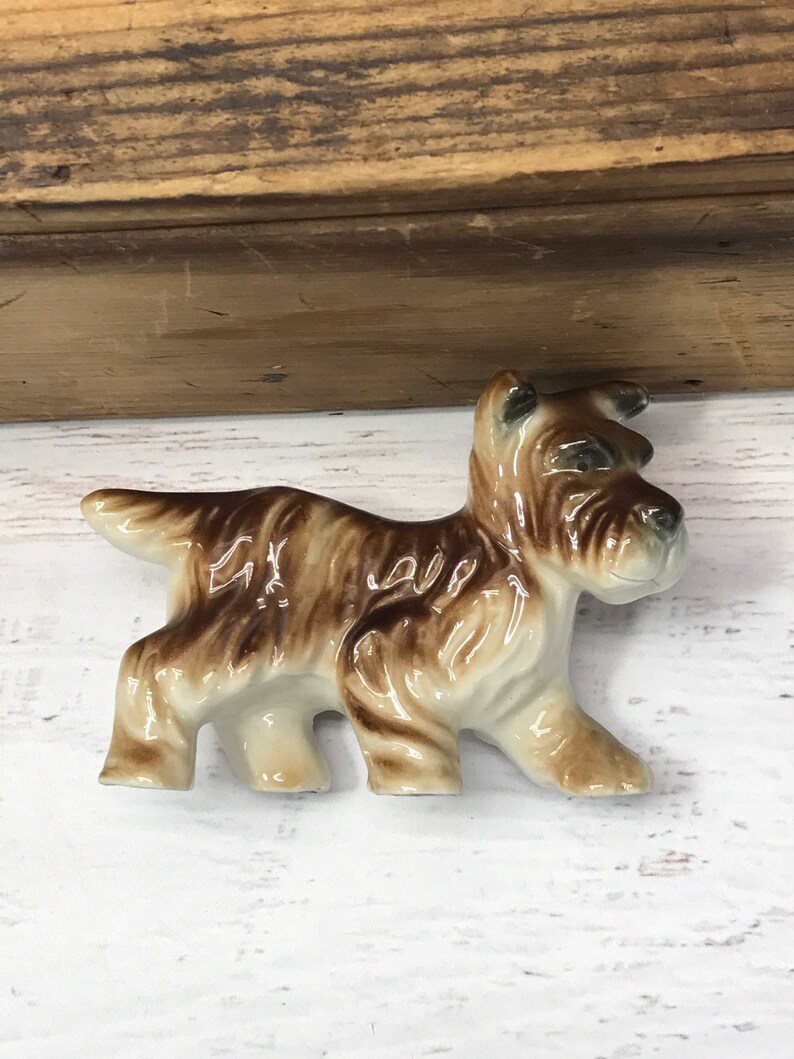 Vintage Dog Statue Porcelain Scotty Dog Brown Beige Made in | Etsy