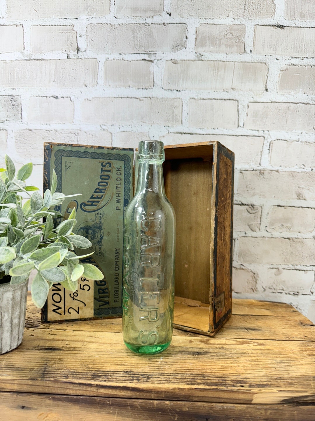Vintage Green Glass Bottle, Royal Carter's, Embossed Soda Water Bottle ...