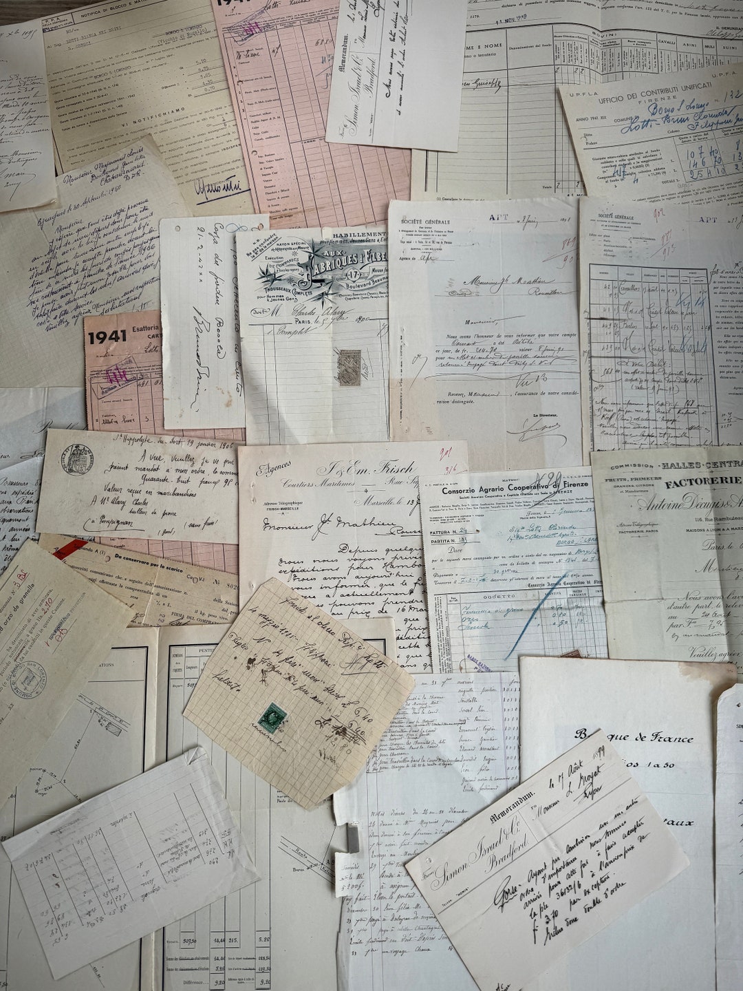 French Pages 24 Receipts Script Journal Letters Misc. Paper Ephemera ...