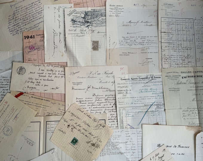 French Pages 24 Receipts Script Journal Letters Misc. Paper Ephemera From France Scrapbooking ...