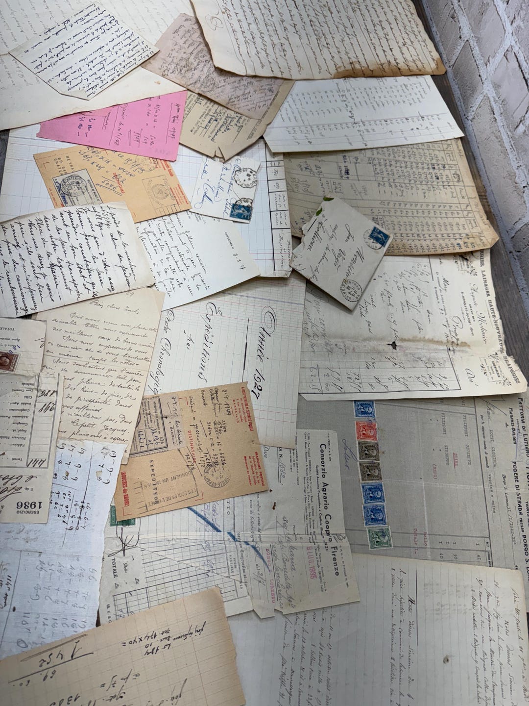 French Papers 24 Receipts Documents Writing Early 1900's Paper Ephemera ...