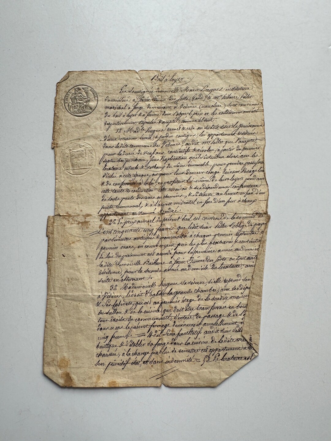 Antique French Script 1800's Document With Fancy Hand Writing Document ...