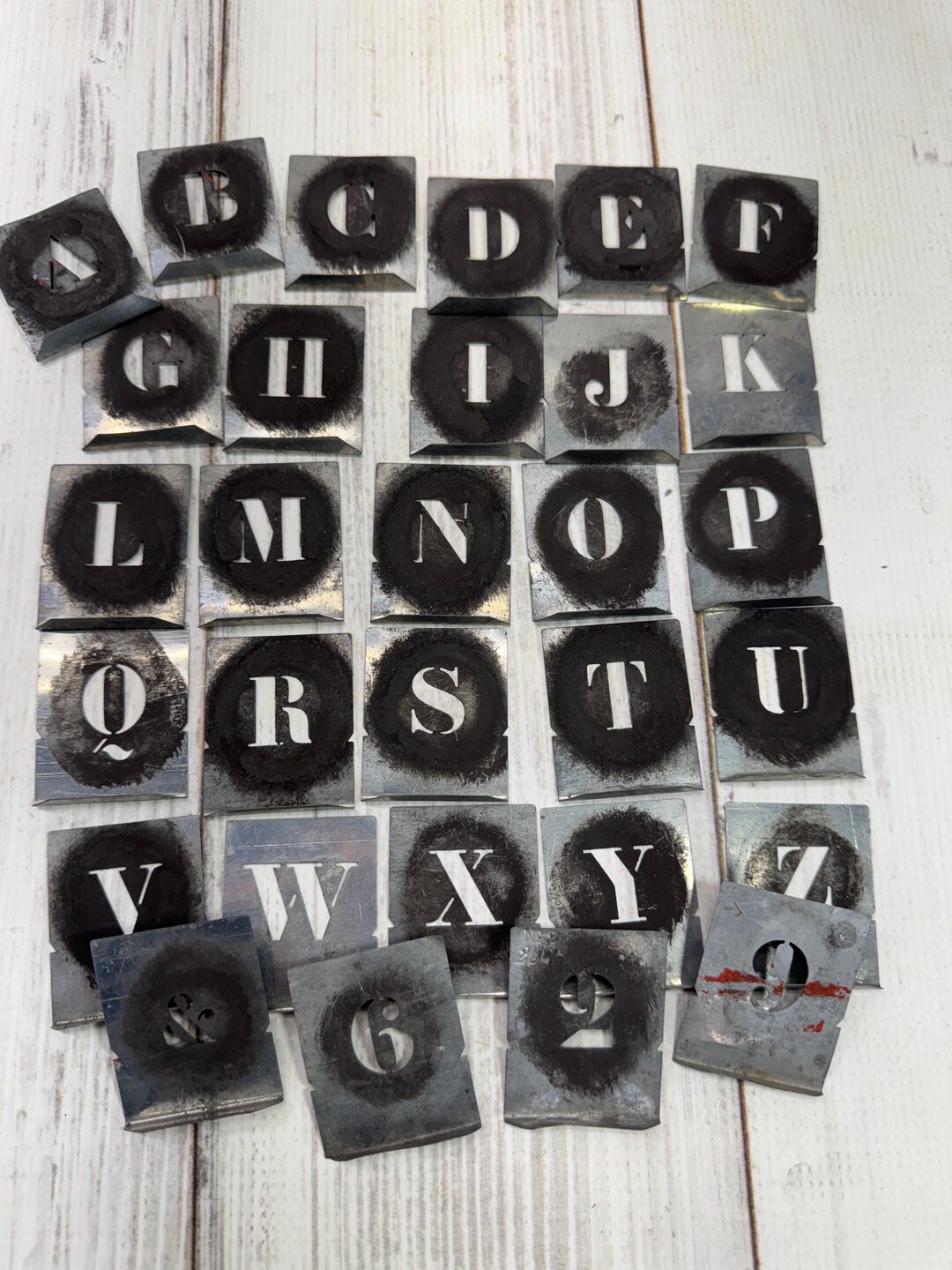 Vintage French Industrial Metal Stencil Set- Metal Worn Patina Letters ...