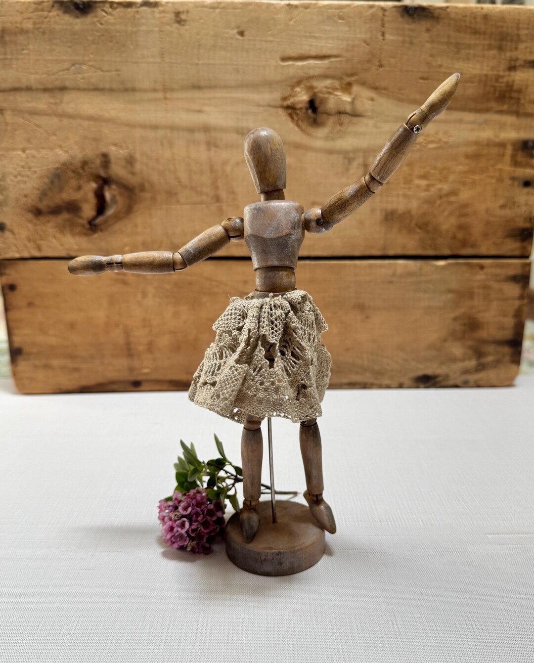 Vintage Wood Articulated Art Model Poseable With Lace Skirt- French ...