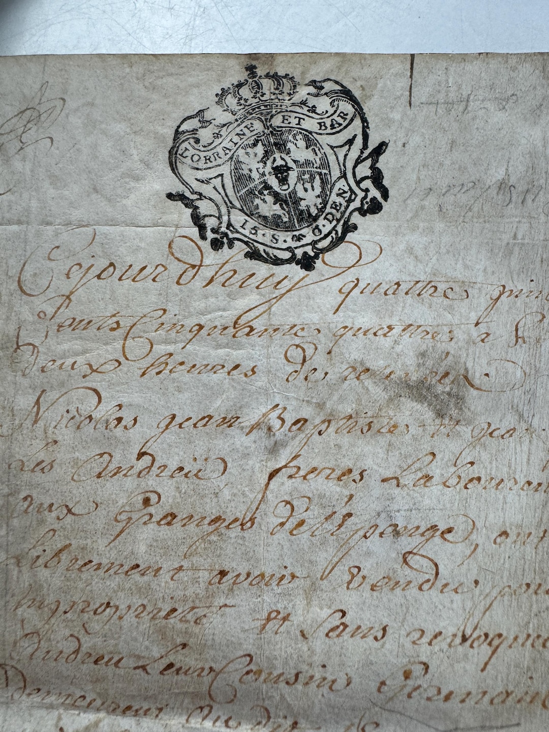Antique French 1700's Noble Seal Document on Parchment, Elegant Cursive ...