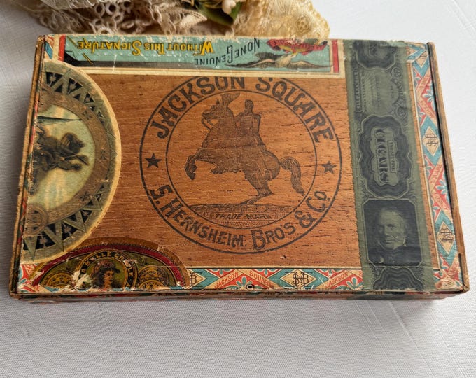 Vintage Wooden Cigar Box, Jackson Square Cigars With Nice Graphics, New ...
