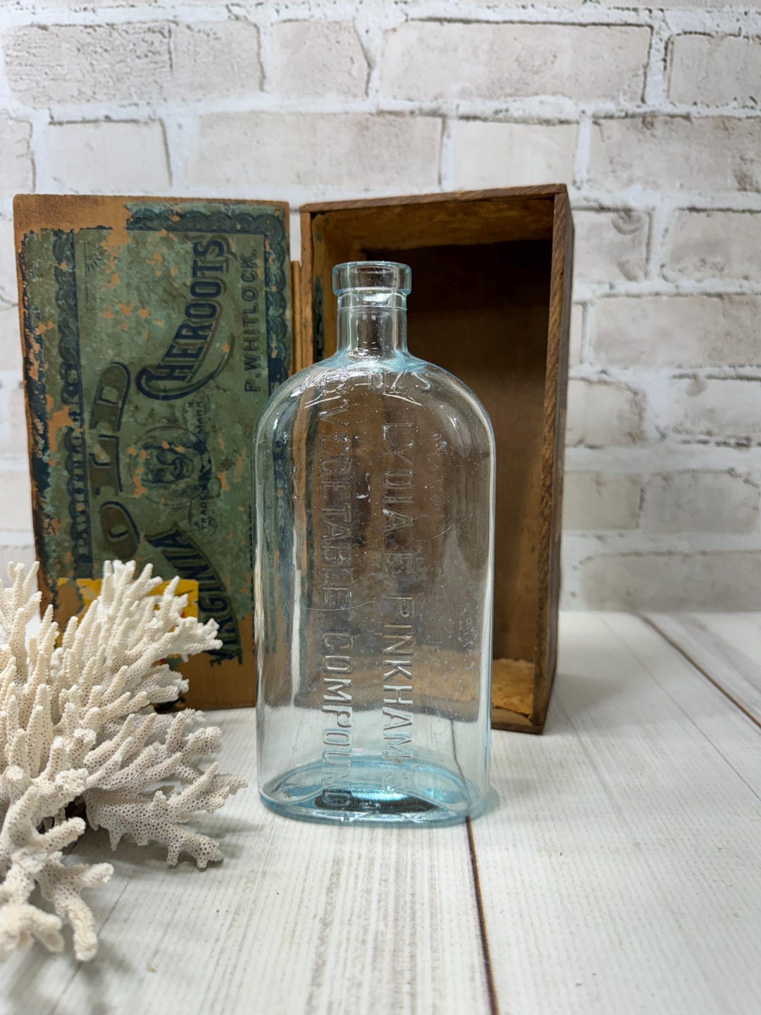 Vintage Bottle, Lydia E. Pinkham Vegetable Compound, Clear Blue Green ...